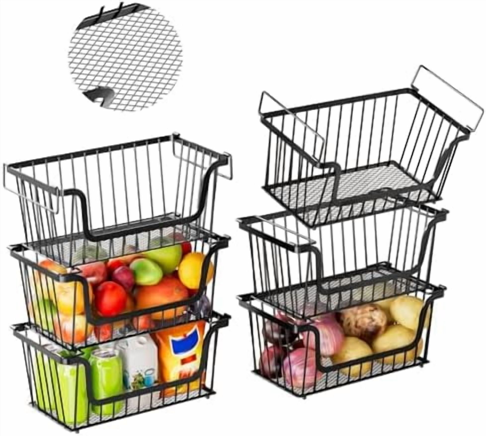 Enhanced Leak-Proof Bottom Stackable Wire Baskets, 6 Pack Pantry ...