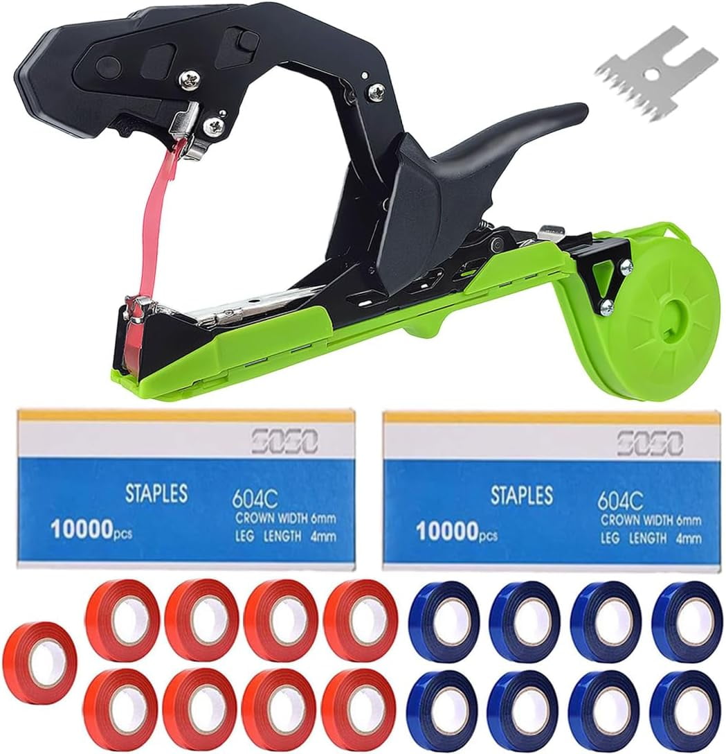 Enhanced Plant Tying Machine, Plant Vine Tying Tool Kit with 20000pcs Staples 17 Roll Tape, with ...