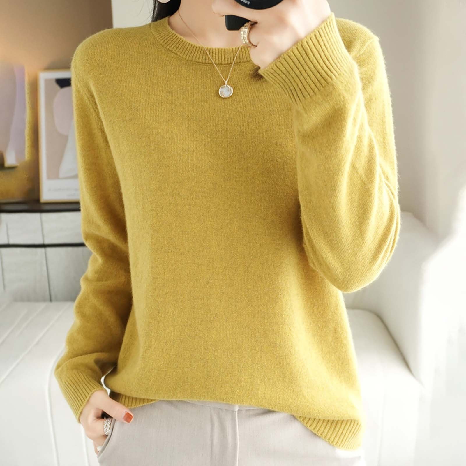 Enhedi Womens Sweaters, Light Sweaters for Women Long Sleeve Crew Neck ...