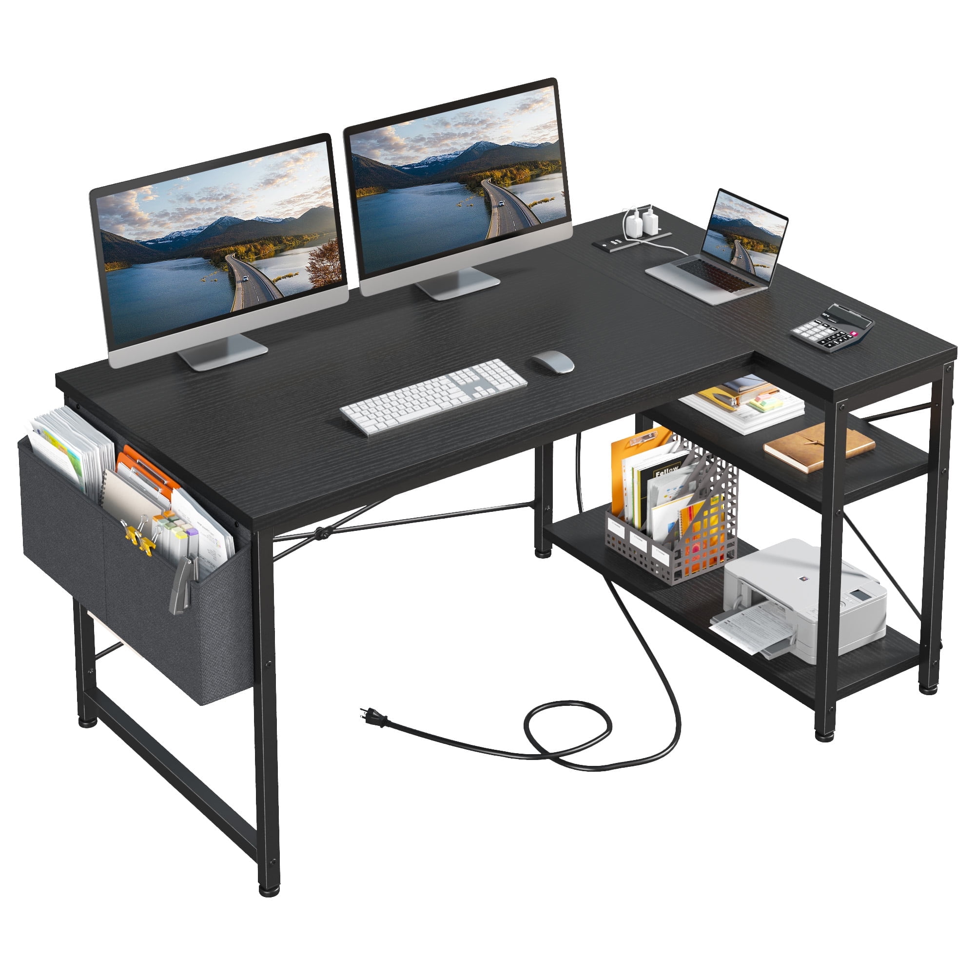 Enhomee 47.2" Computer Desk with Power Outlet L Shaped Coner Gaming ...