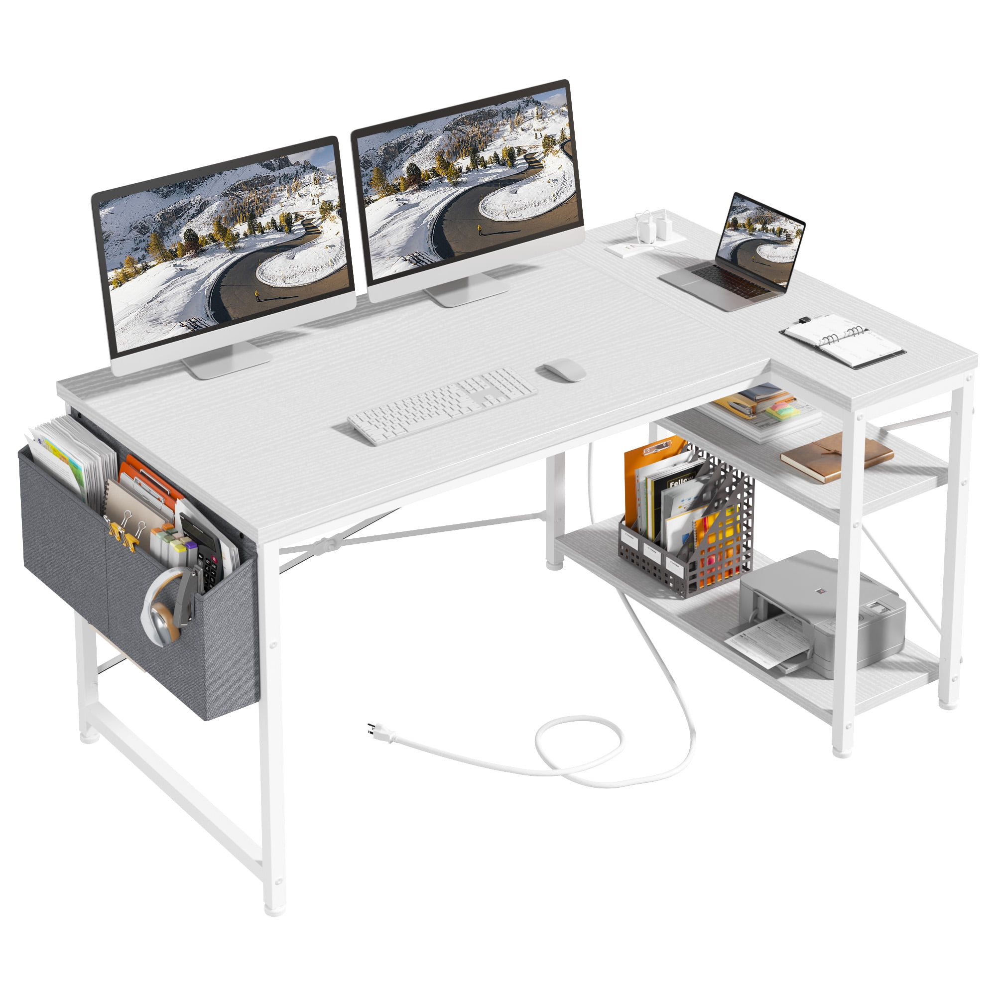 Enhomee 47.2 Desk with Power Outlet L Shaped Computer Desk for Small ...