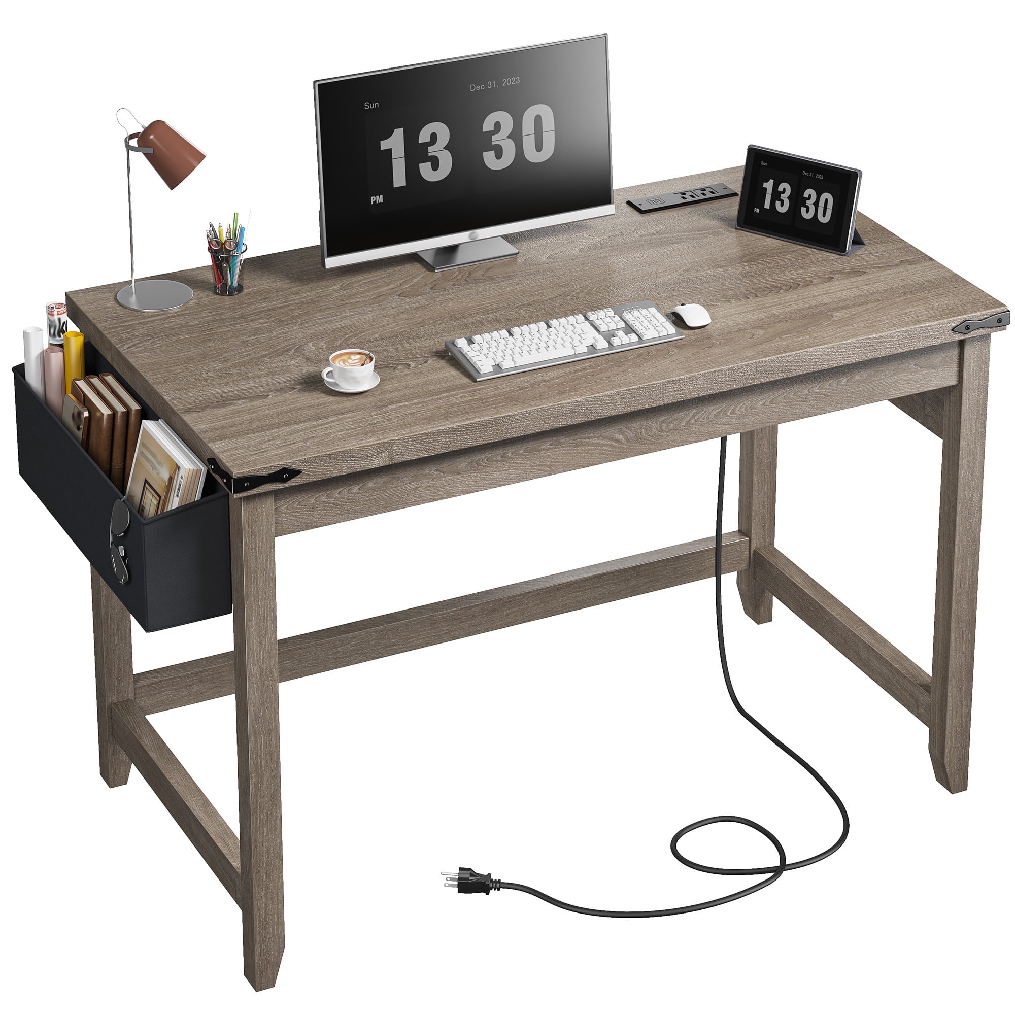 Enhomee Computer Desk with Power Outlet 40.1"W Small Desk for Bedroom ...