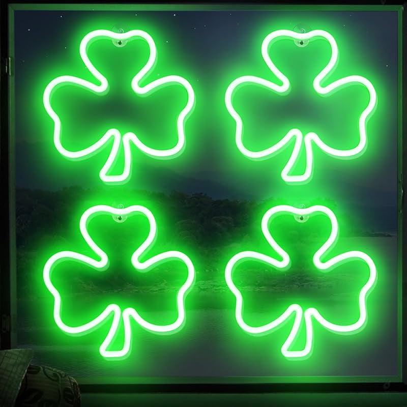 Enhon 2 Pack 11.5 Inch St Patricks Day Decoration Lights, LED Clover ...