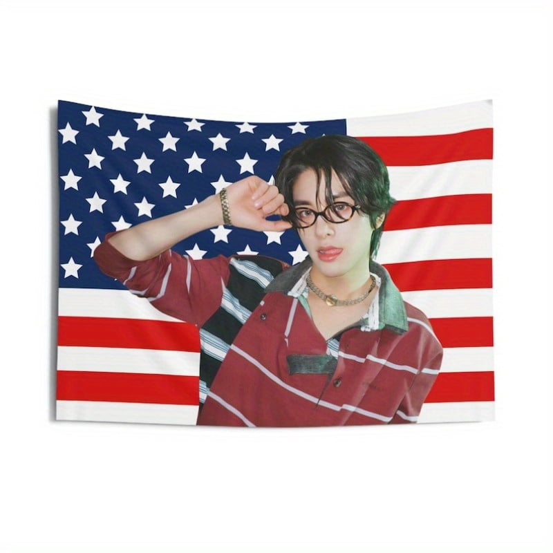 Enhypen Jake American Flag Tapestry - Patriotic K-Pop Wall Art Decor ...