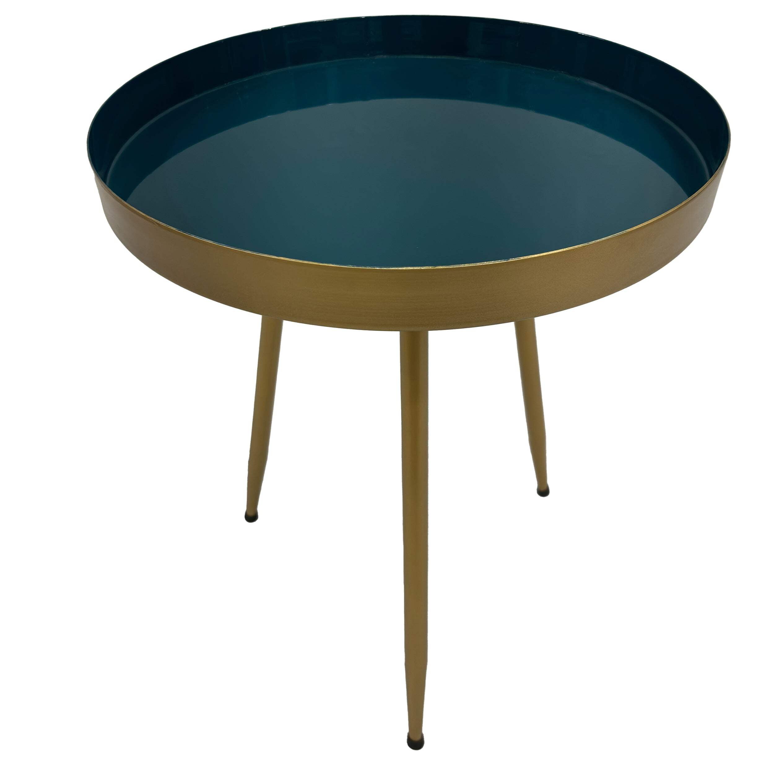 Enid 19 Inch Side End Table, Iron Brass Plating, Enamel Blue Top ...