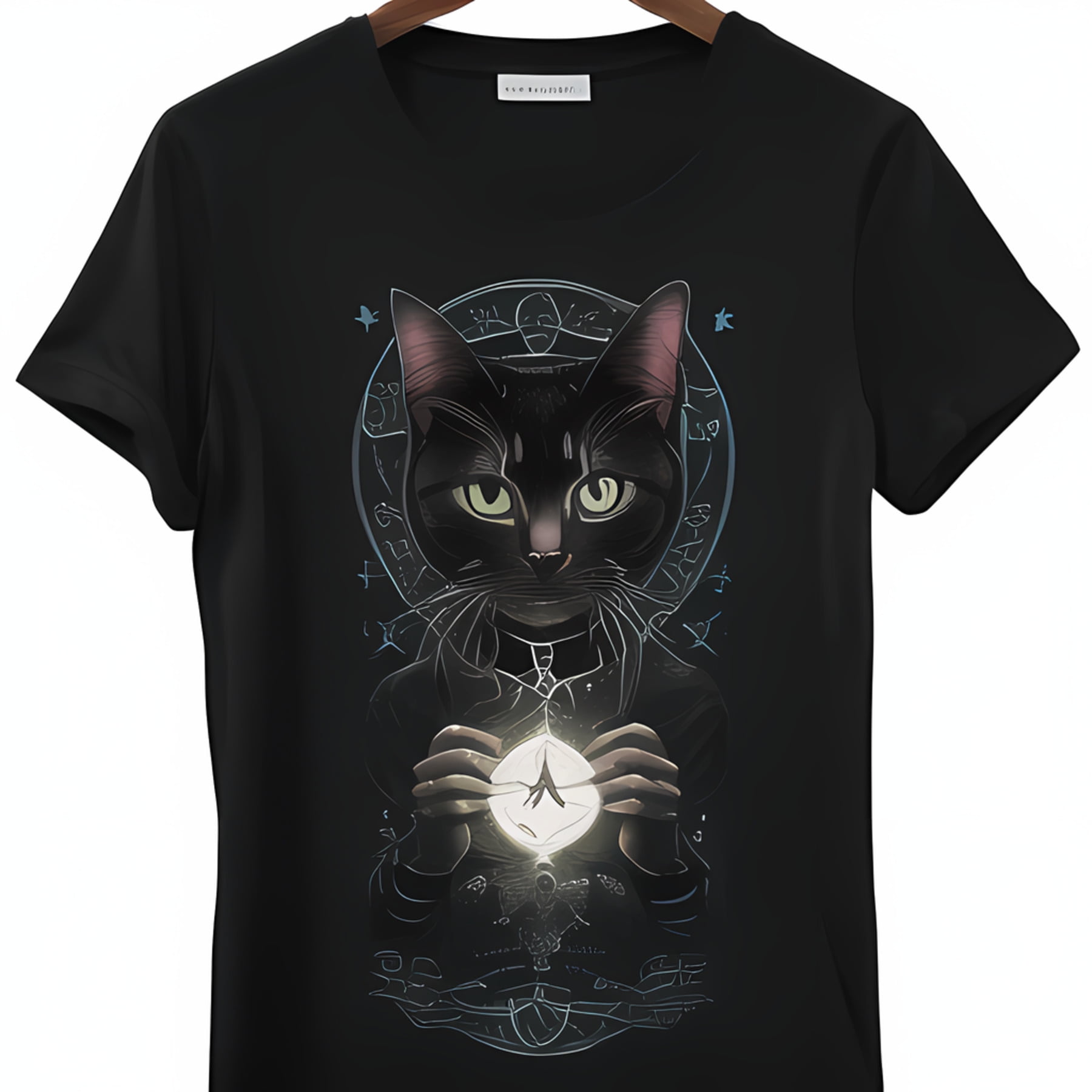 Enigmatic Black Cat with Glowing Eyes and Crystal Ball Mystical Symbols ...