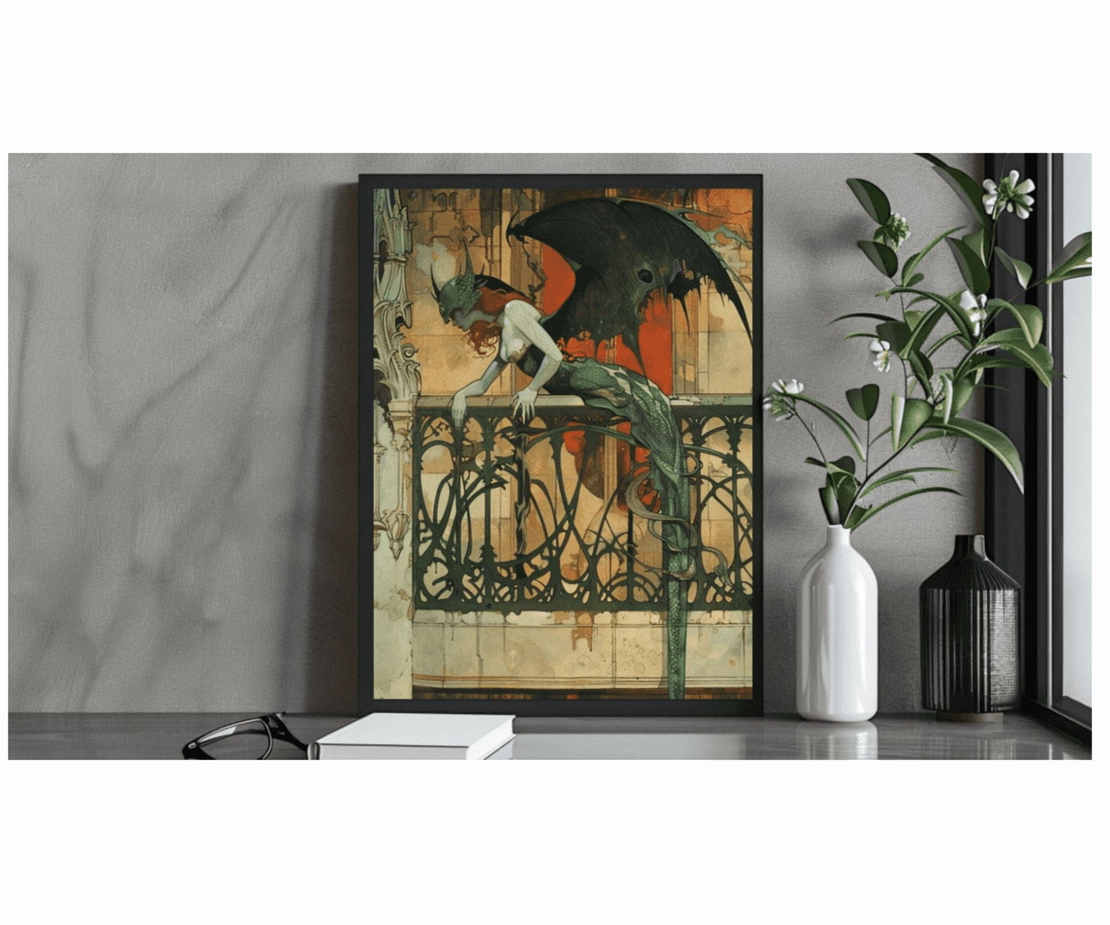 Enigmatic Dark Fantasy Mermaid Art Print Mysterious Winged Siren Gothic ...