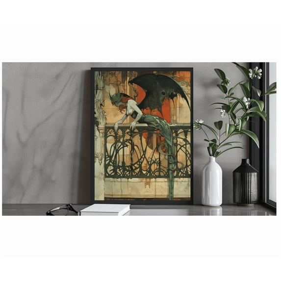 Enigmatic Dark Fantasy Mermaid Art Print Mysterious Winged Siren Gothic ...