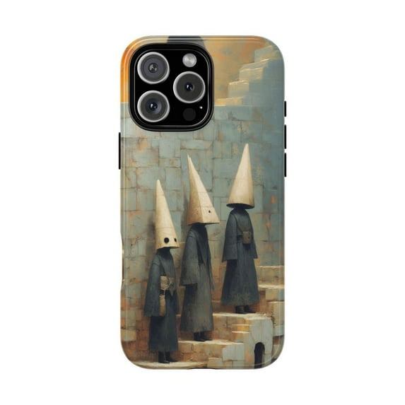 Enigmatic Hooded Figures Ancient Temple Steps Artwork for iPhone 17 16 15 14 13 12 11 Pro Max ...