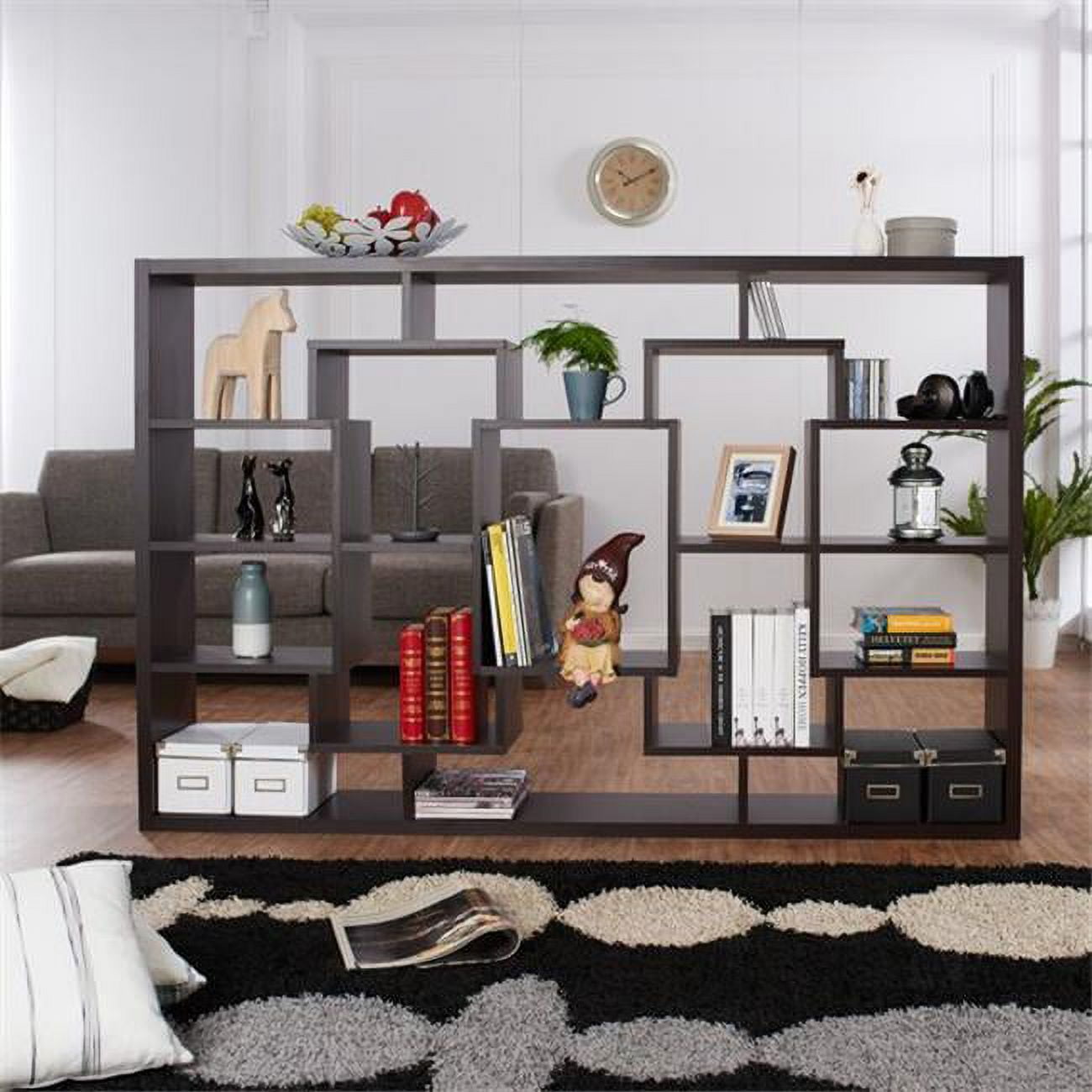 Enitial Lab HFW-1503C4 Ellisif Modern Geometric Bookcase- Walnut ...