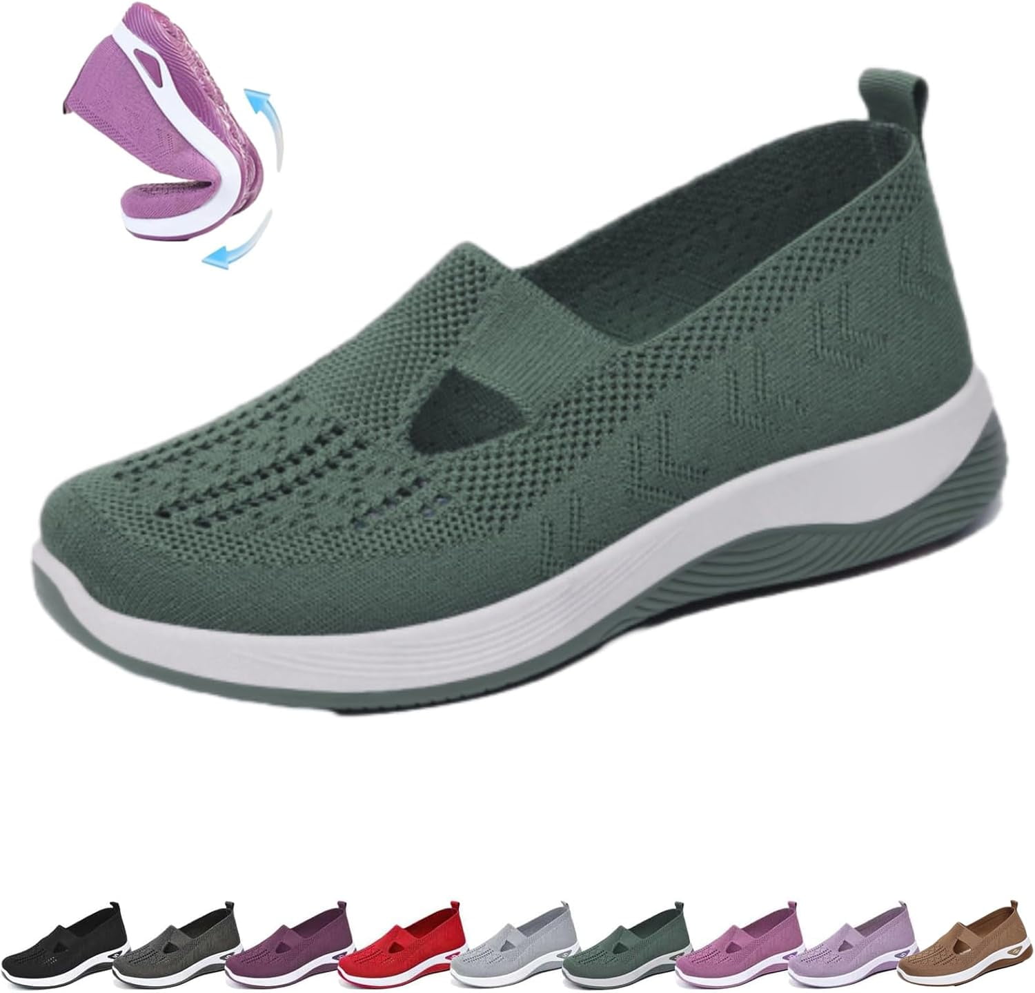 Enjerr Orthopedic Shoes Womens, Women's Woven Orthopedic Breathable Soft Shoes Slip on Arch ...