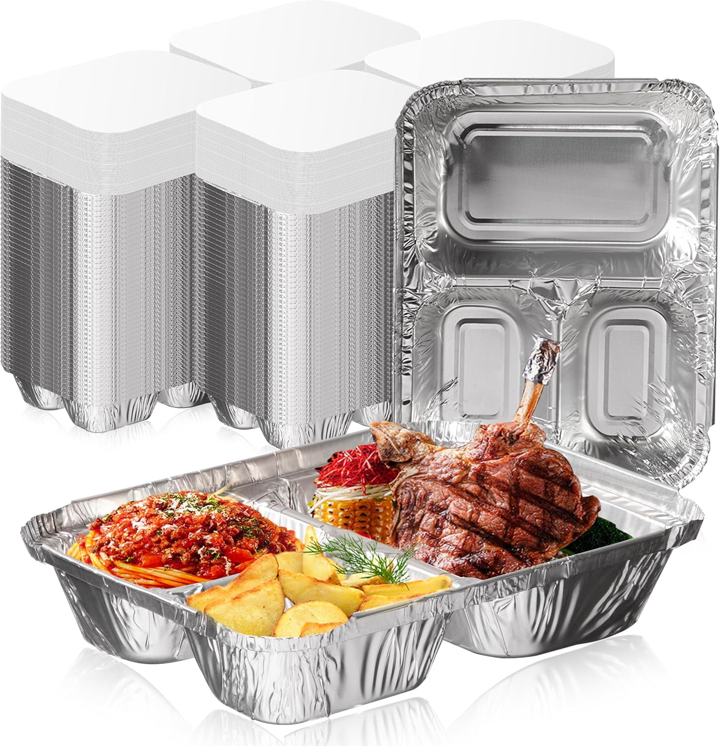 EnjinZZ 250 Pack 3 Compartment 8.5 x 6.5 x 1.5 Rectangular Disposable ...