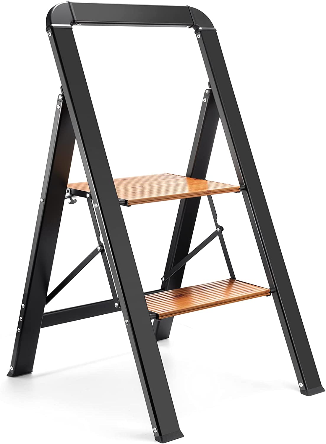 EnjinZZ 4 Step Alloy Steel Folding Stool Portable Ladder with Hand Grip ...