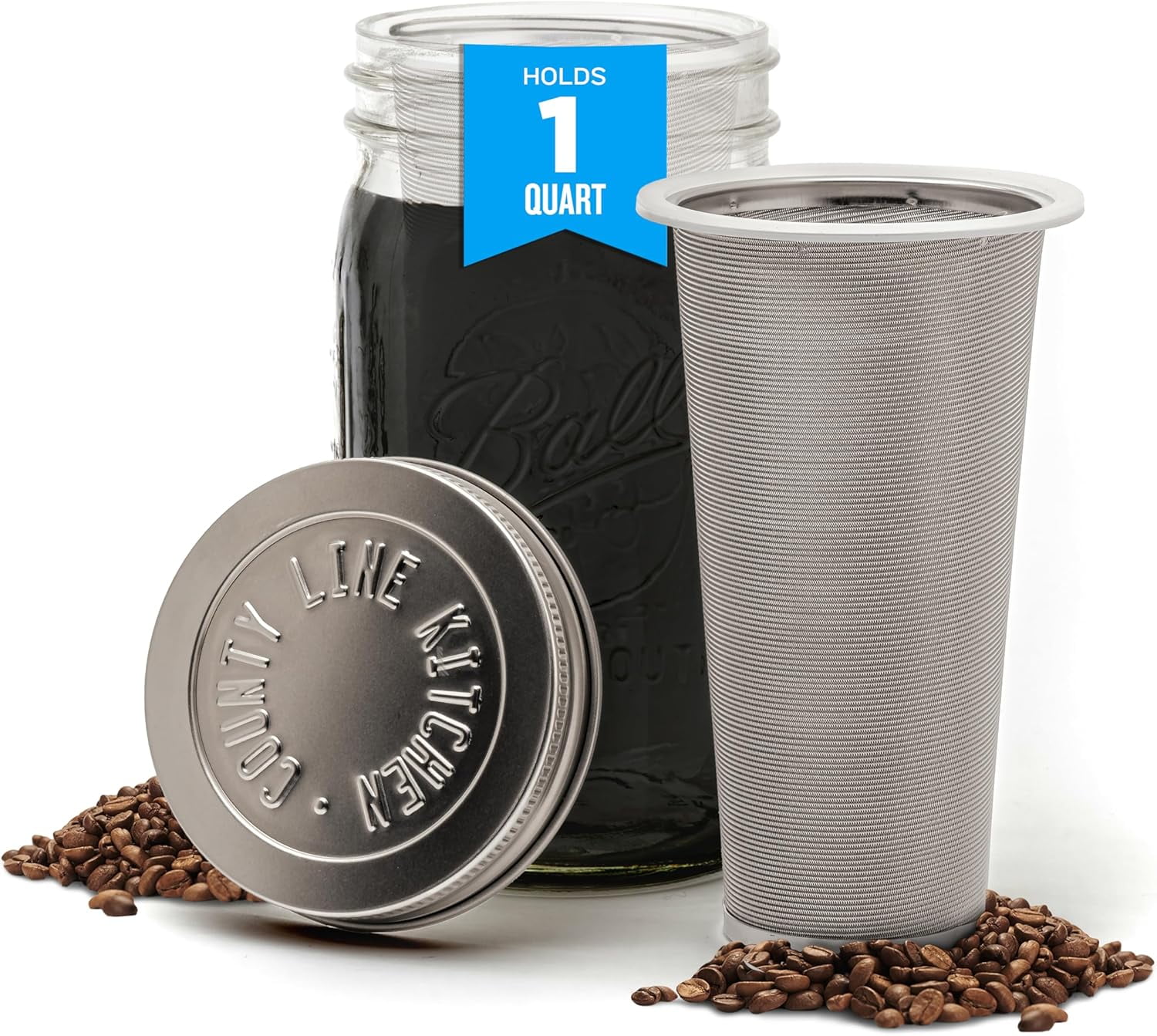 EnjinZZ Cold Brew Coffee Pitcher with Lid - Wide Mouth, 1 Quart (32 oz ...