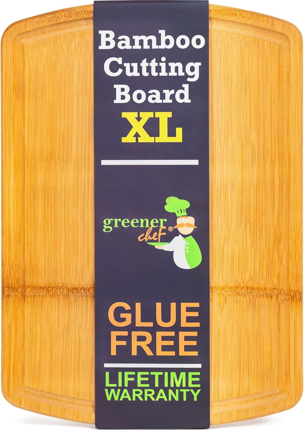EnjinZZ Extra Large Bamboo Cutting Board Featuring 18 Inch Glue-Free ...