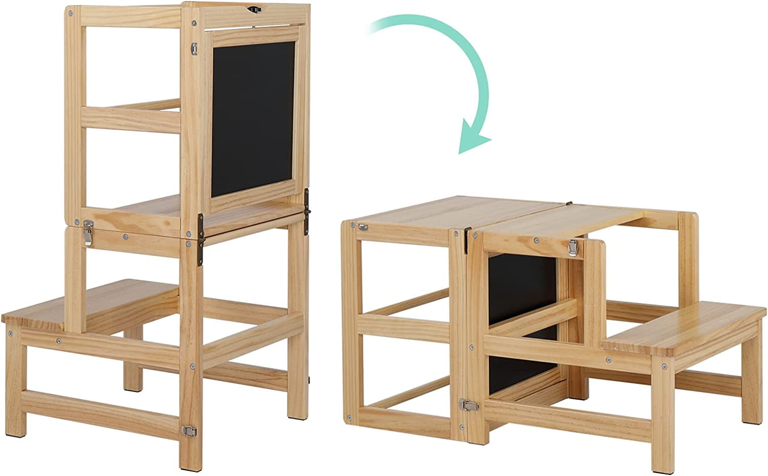 EnjinZZ Kids Kitchen Standing Tower with Safety Rail, Chalkboard ...