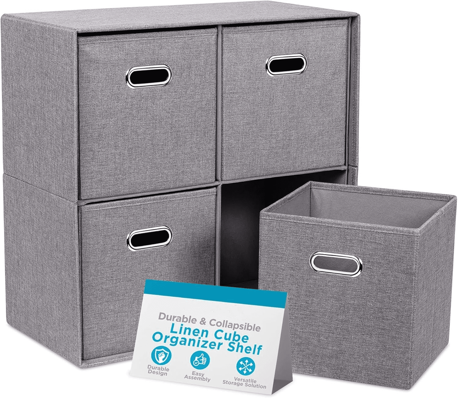 EnjinZZ Linen Cube Organizer Shelf with 4 Storage Bins - Durable ...