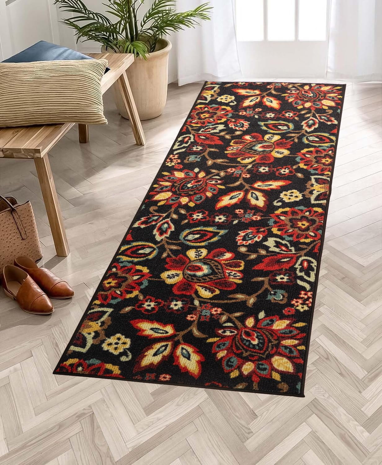 EnjinZZ Runner Rug Big Flower Design Extra Long Runner Rugs for ...
