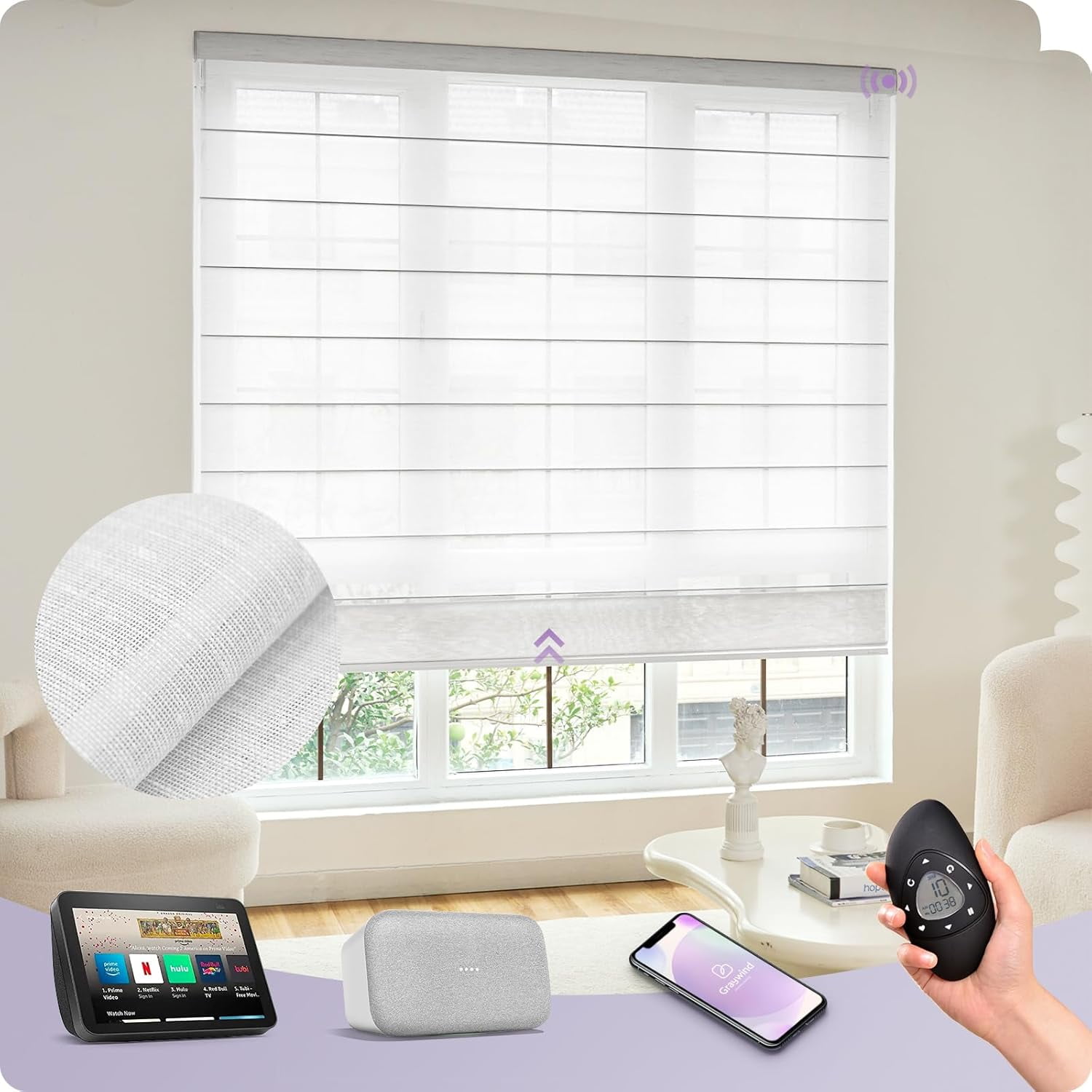EnjinZZ Smart Roman Shades 20% Blackout Compatible with Alexa Google ...