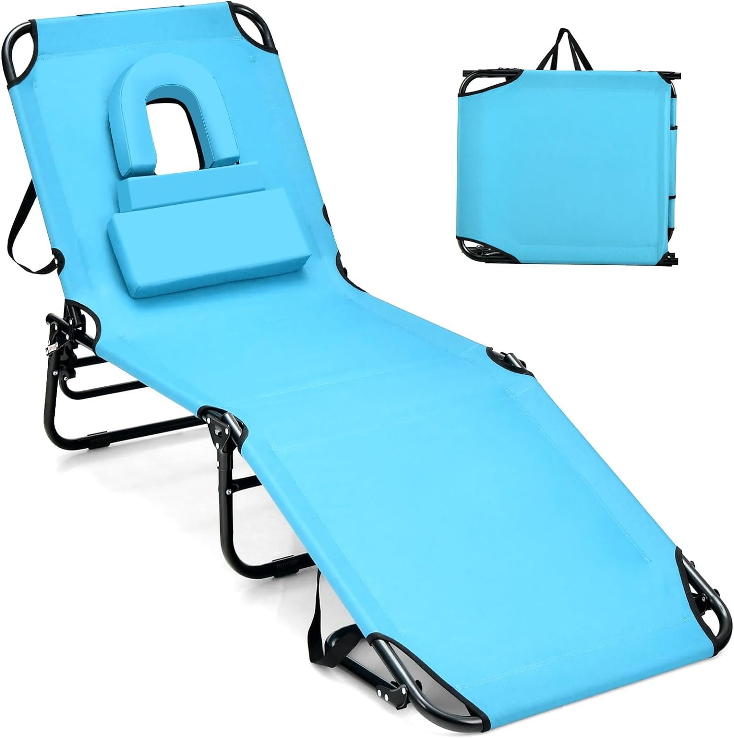 EnjinZZ Tanning Chair, 350lbs Beach Lounge Chair with Face Hole ...