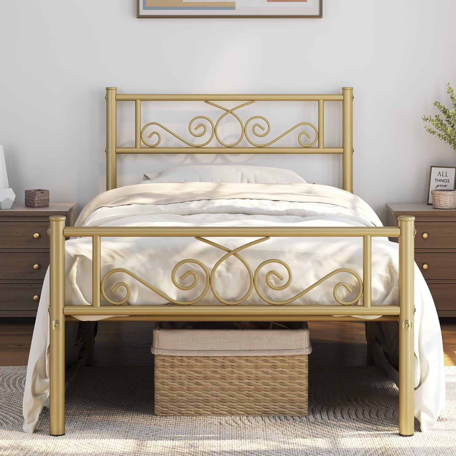 EnjinZZ Twin Bed Frames Metal Platform Bed with Headboard and Footboard ...