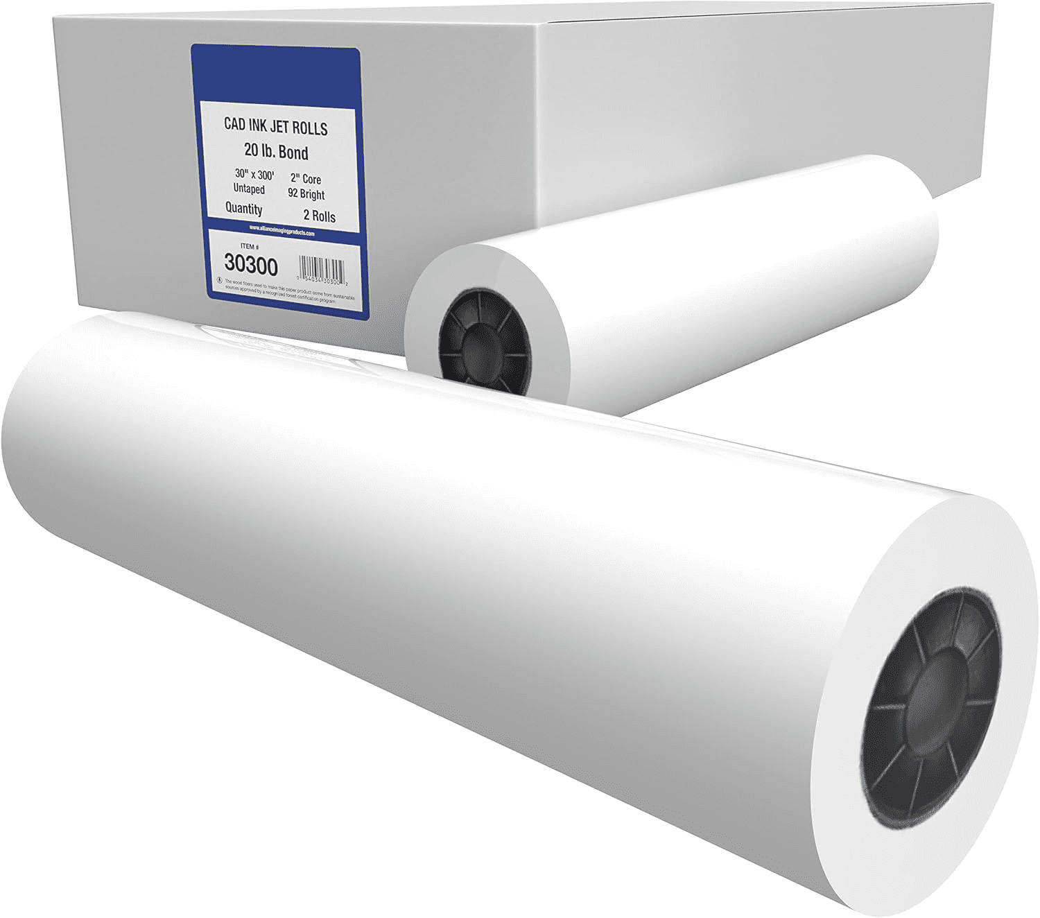 EnjinZZ Wide Format Paper Rolls CAD Bond 30" Widths (2 Rolls, 30 In x ...