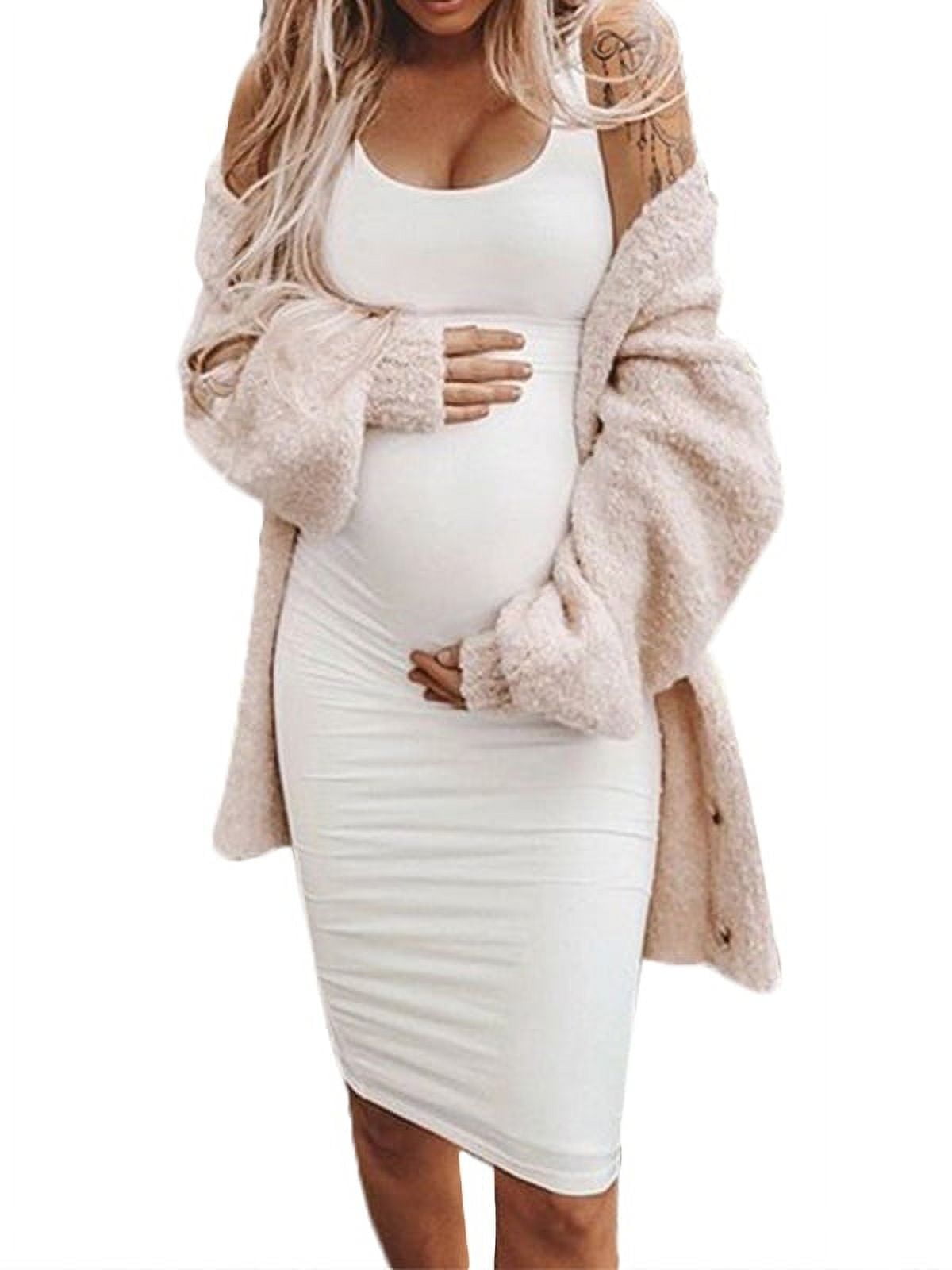Enjiwell Women Pregnancy Sundress Sleeveless Maternity Bodycon Mini ...