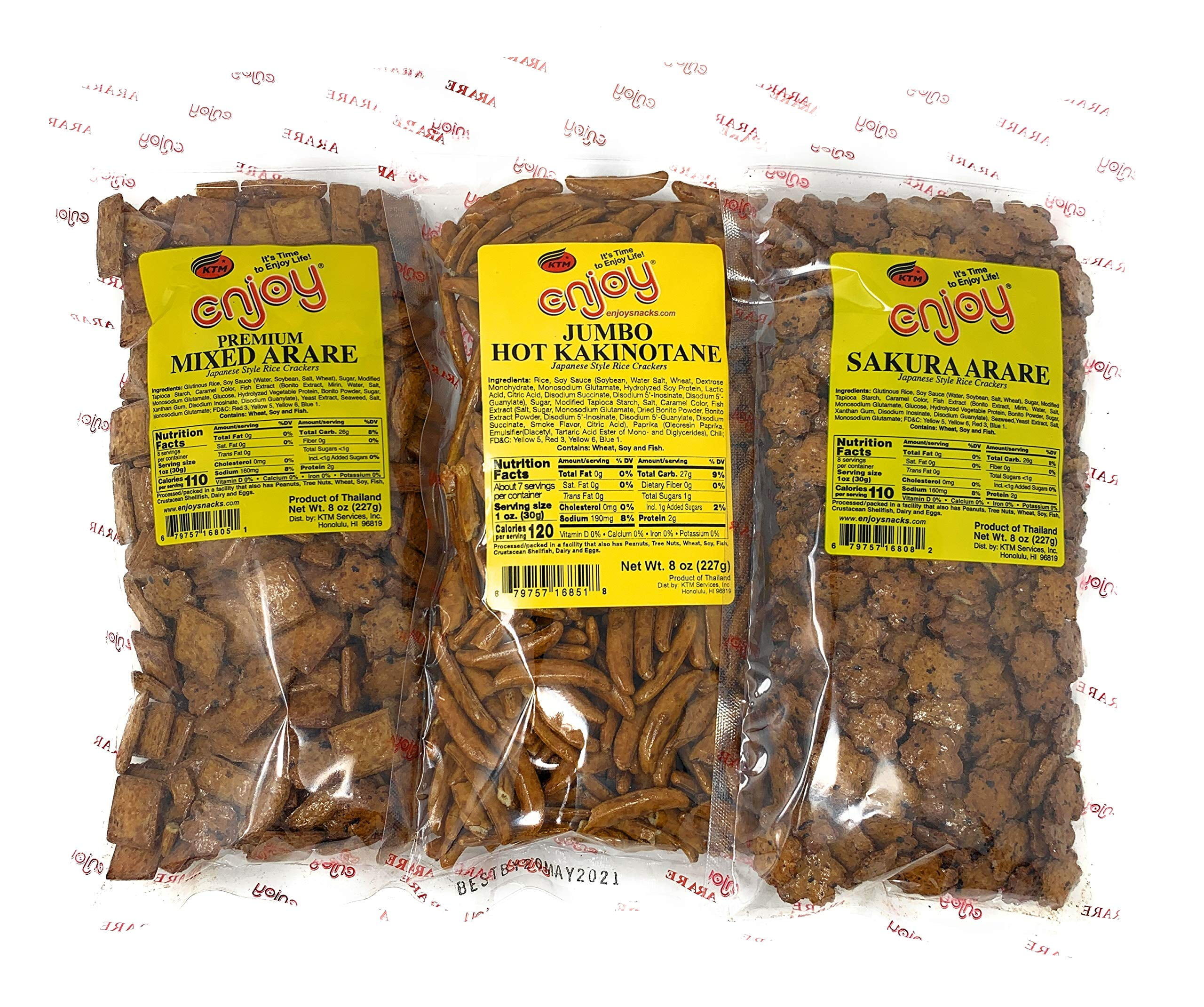 Enjoy Arare Japanese Rice Cracker Bundle NSD3 - Premium Mixed, Sakura ...