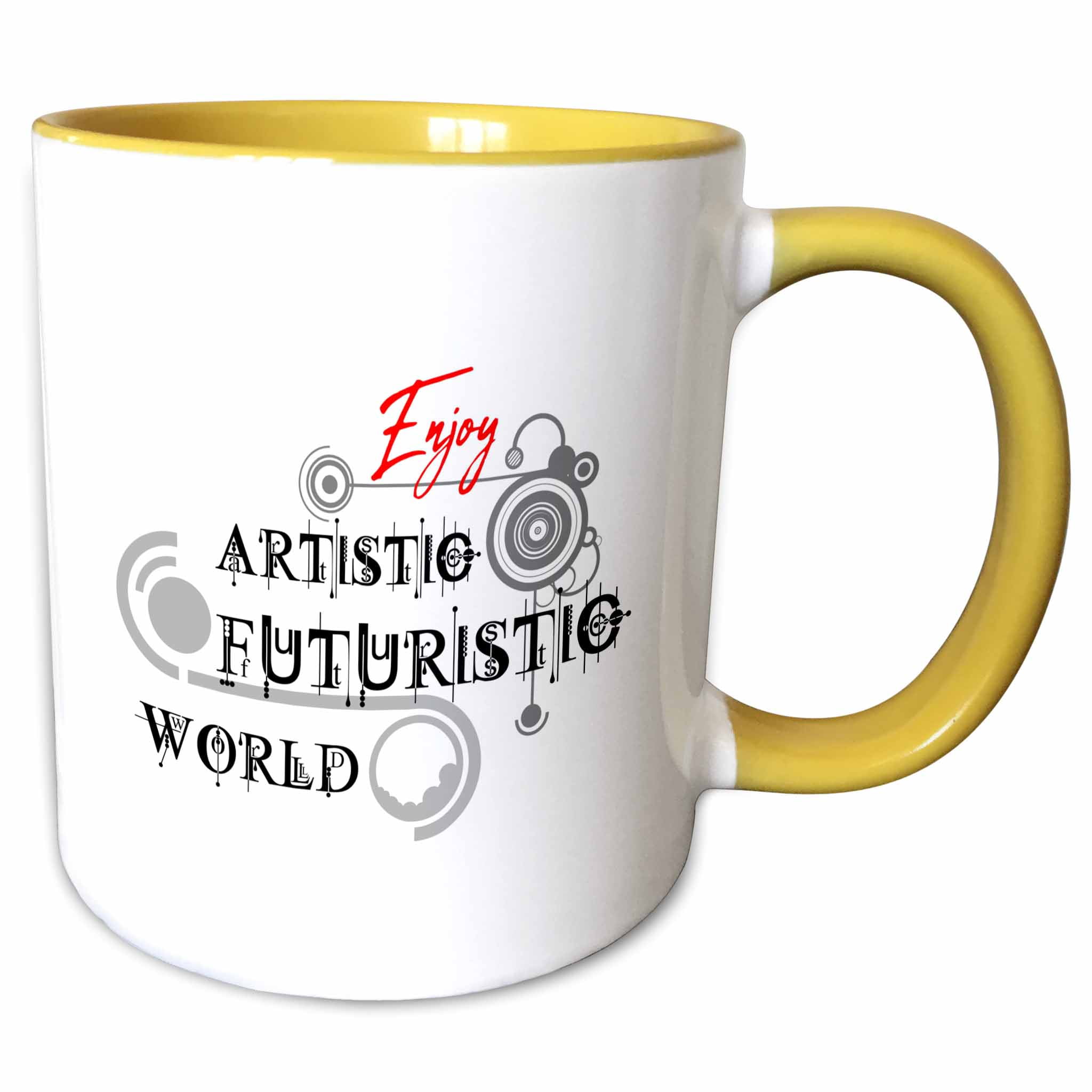 Enjoy Artistic Futuristic World geometric stylish text on white 15oz ...