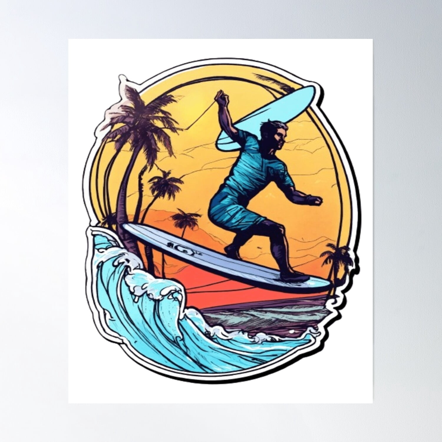 Enjoy Beach Surfer Vibes On This Stylish Surfboard Tee Poster Wall Art ...