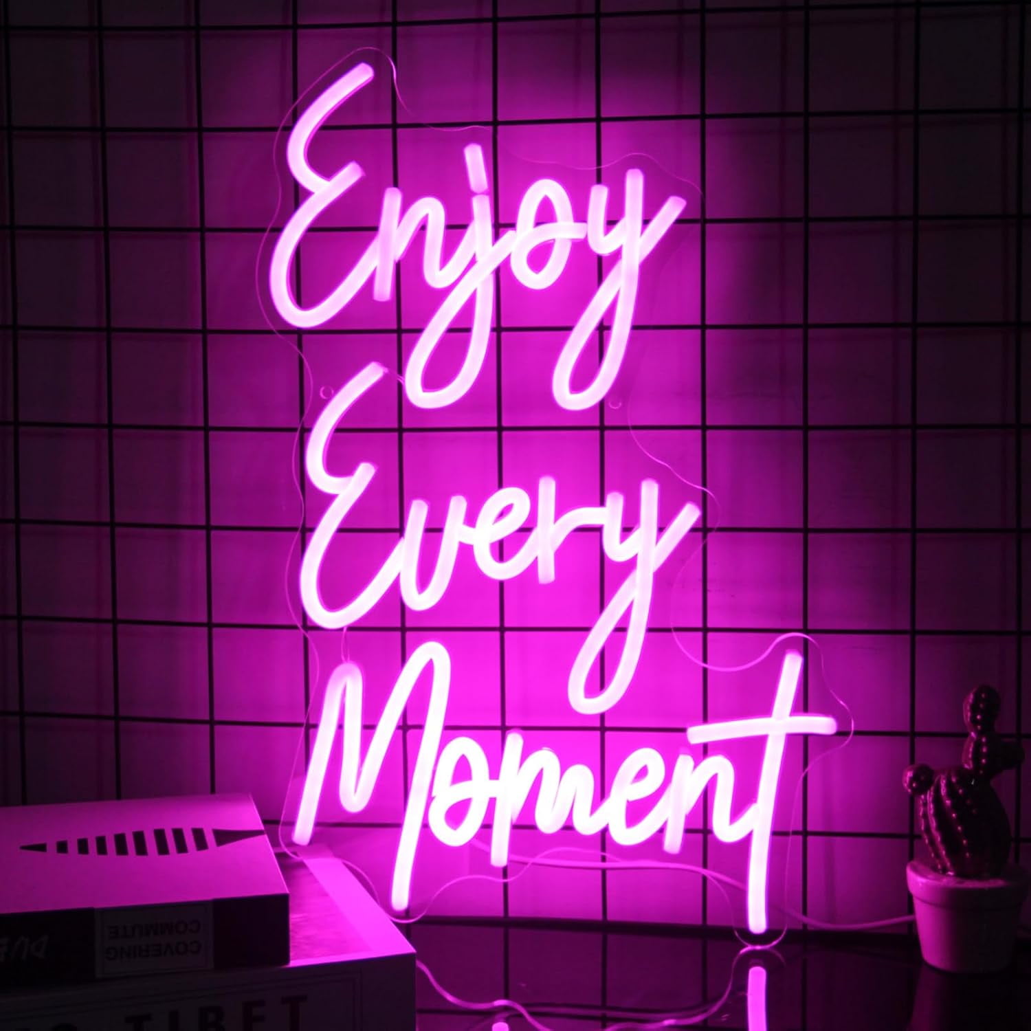 Enjoy Every Moment Neon Sign Pink Letter LED Sign Words Neon Light Up ...