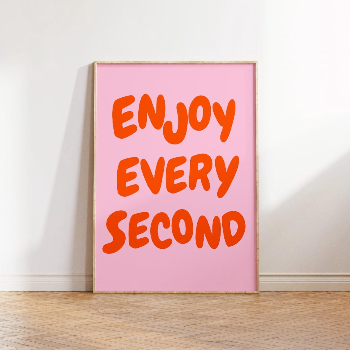 Enjoy Every Second Pink Orange Wall Art, Stretched Canvas Size 12x18 ...