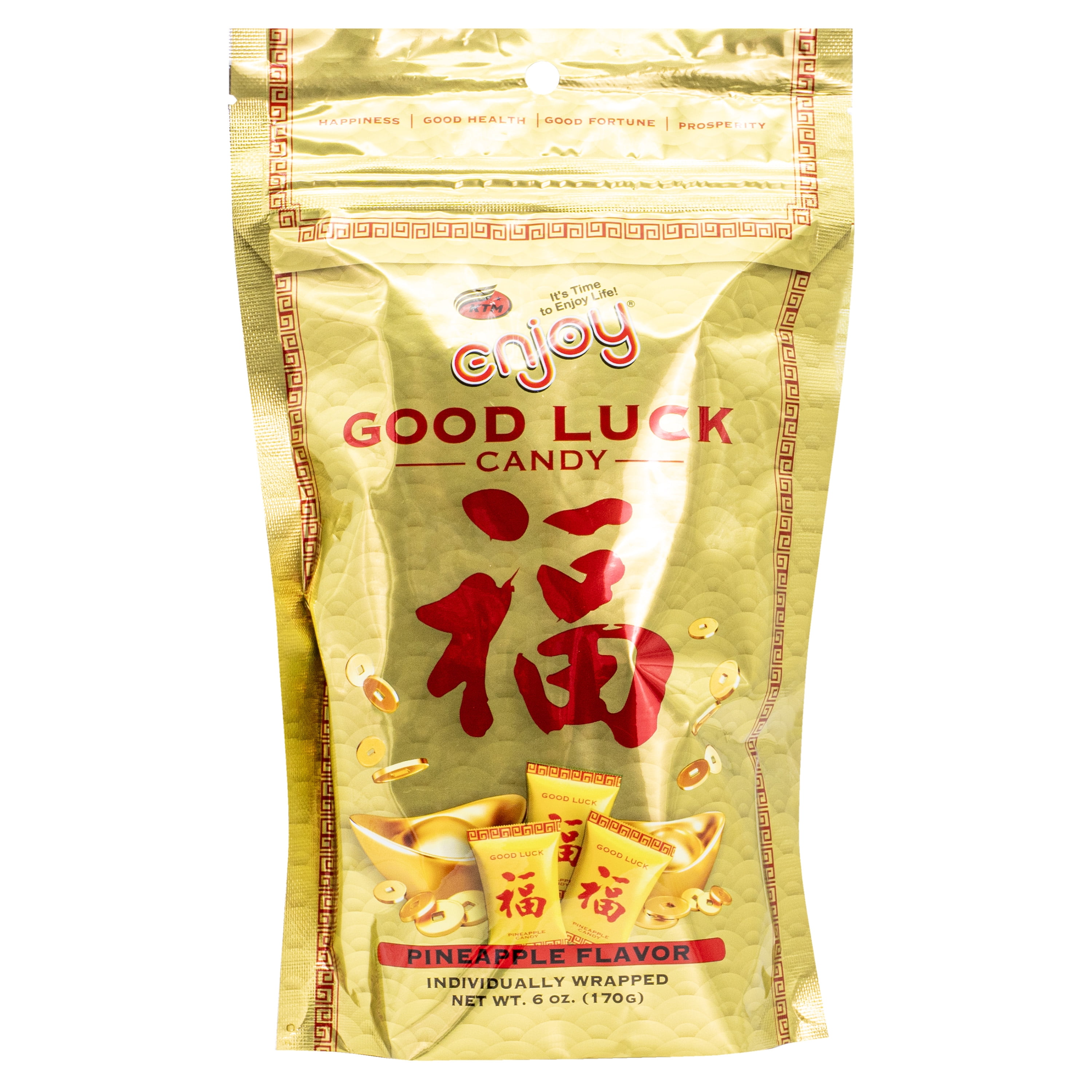 Enjoy Good Luck Candy Pineapple (6 oz), Hard Candy, Resealable Bag, No ...