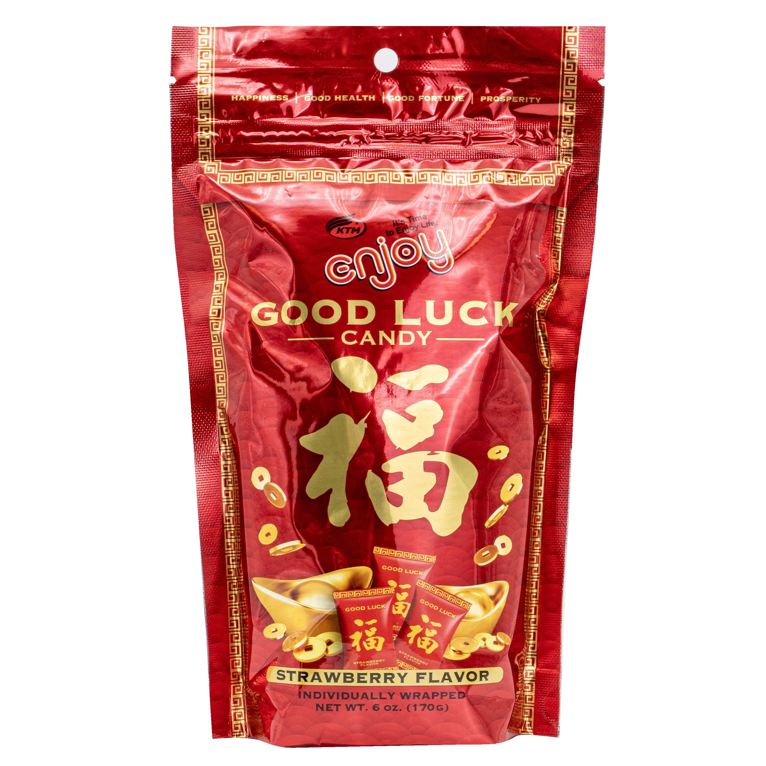 Enjoy Good Luck Candy Strawberry (6 oz), Hard Candy, Resealable Bag ...
