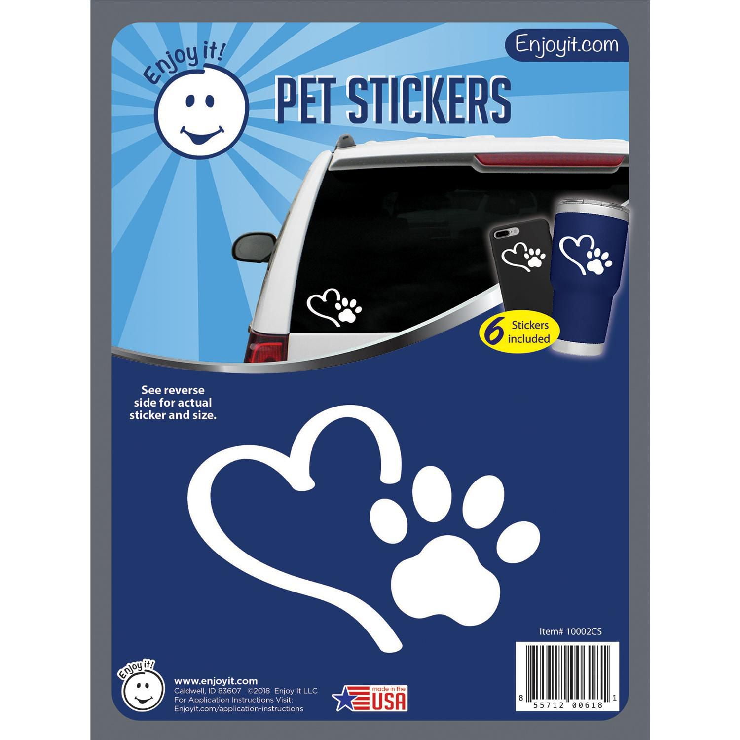 Enjoy It Pet Sticker, Heart and Paw Car Decal, 6 pack - Walmart.com