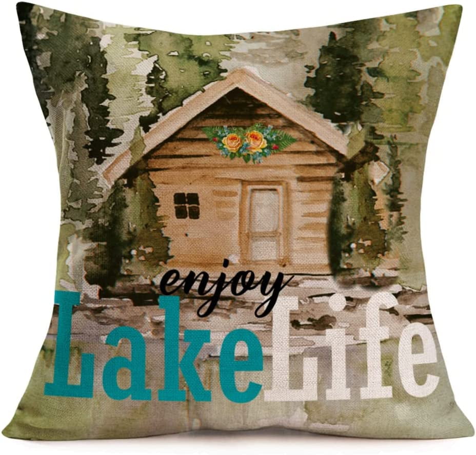 Enjoy Lake Life Pillow Covers 18x18 Inch Summer Farmhouse Rustic Wood ...