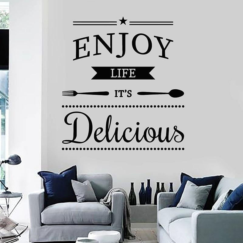 Enjoy Life Delicious Wall Decal Inspiring Phrase Wallpaper Cafe Kitchen ...
