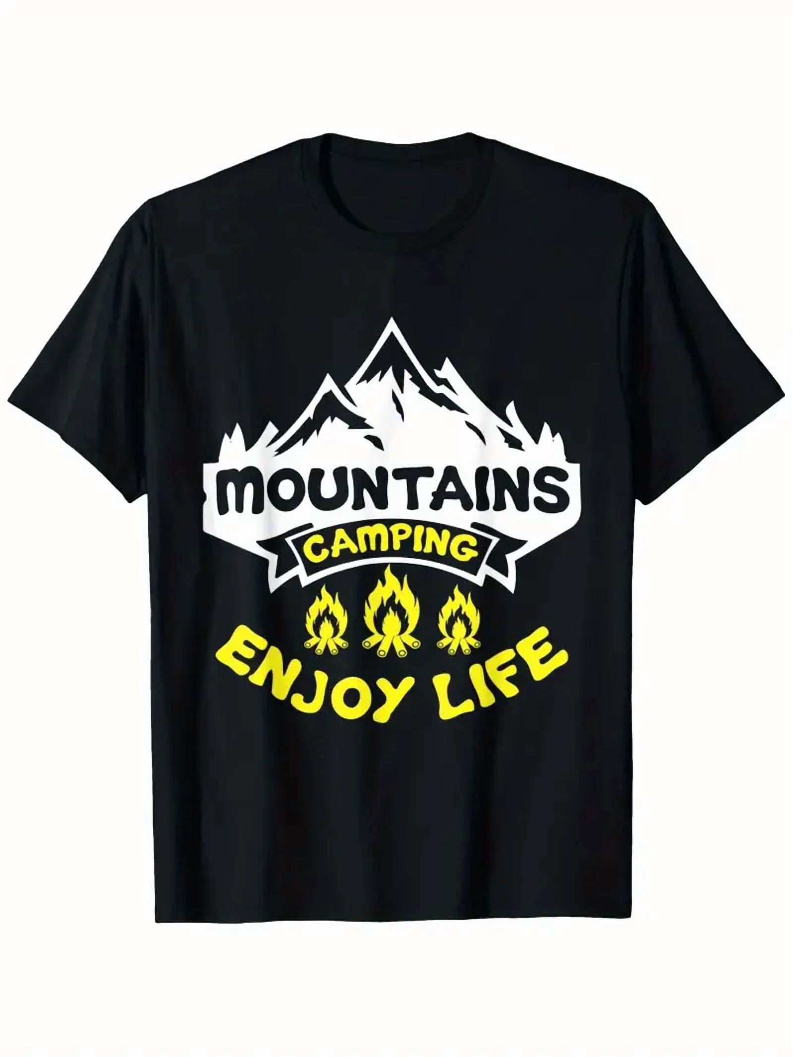 Enjoy Life" Mountain Camping Graphic Tee - Pure Cotton T-Shirt with ...