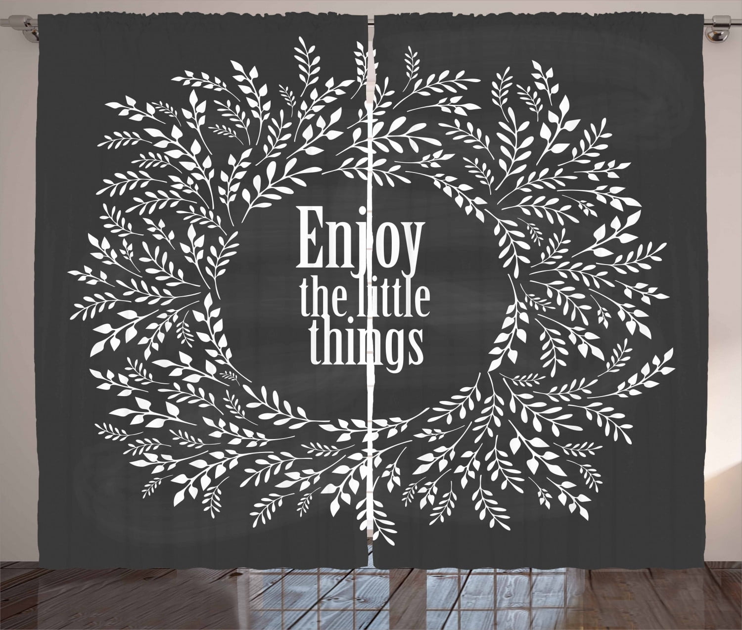Ambesonne Saying Curtains 2 Panel Set, Wreath with a Phrase, 108" x 90 ...