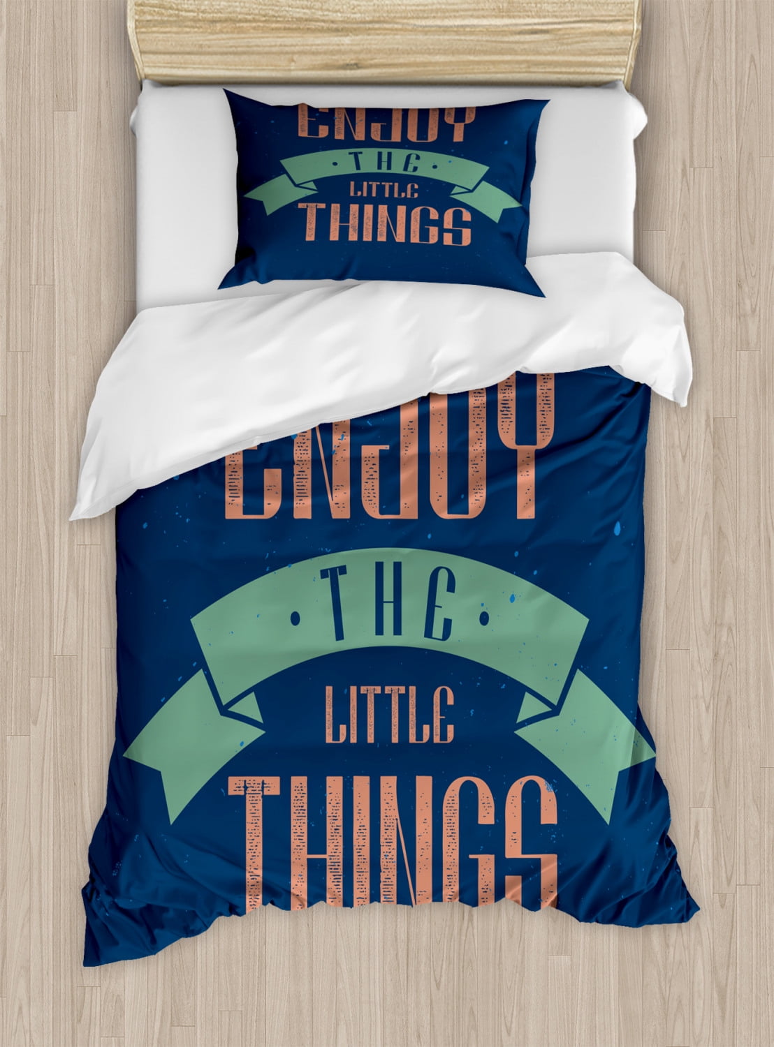 Enjoy the Little Things Twin Size Duvet Cover Set, Grungy Inspirational ...