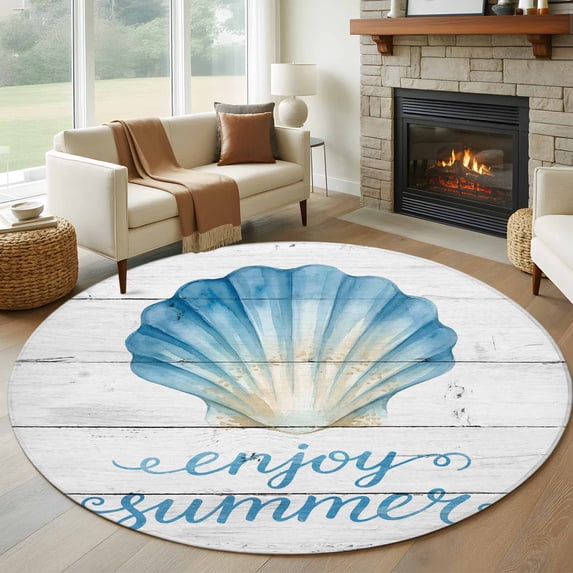 Enjoy Summer 8FT Round Area Rugs for Living Room Watercolor Blue ...