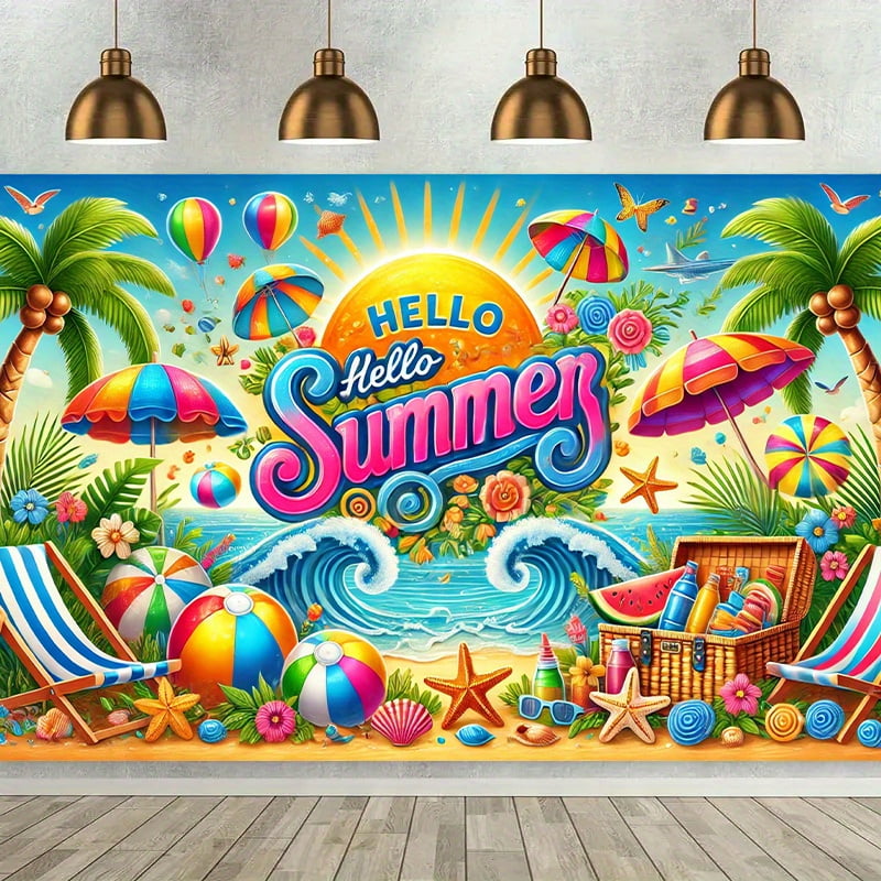 Enjoy Summer Beach Vibes Backdrop Tropical Hello Summer Beach Pool ...