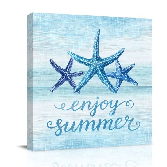 Enjoy Summer Canvas Wall Art for Living Room, Coastal Watercolor Blue ...