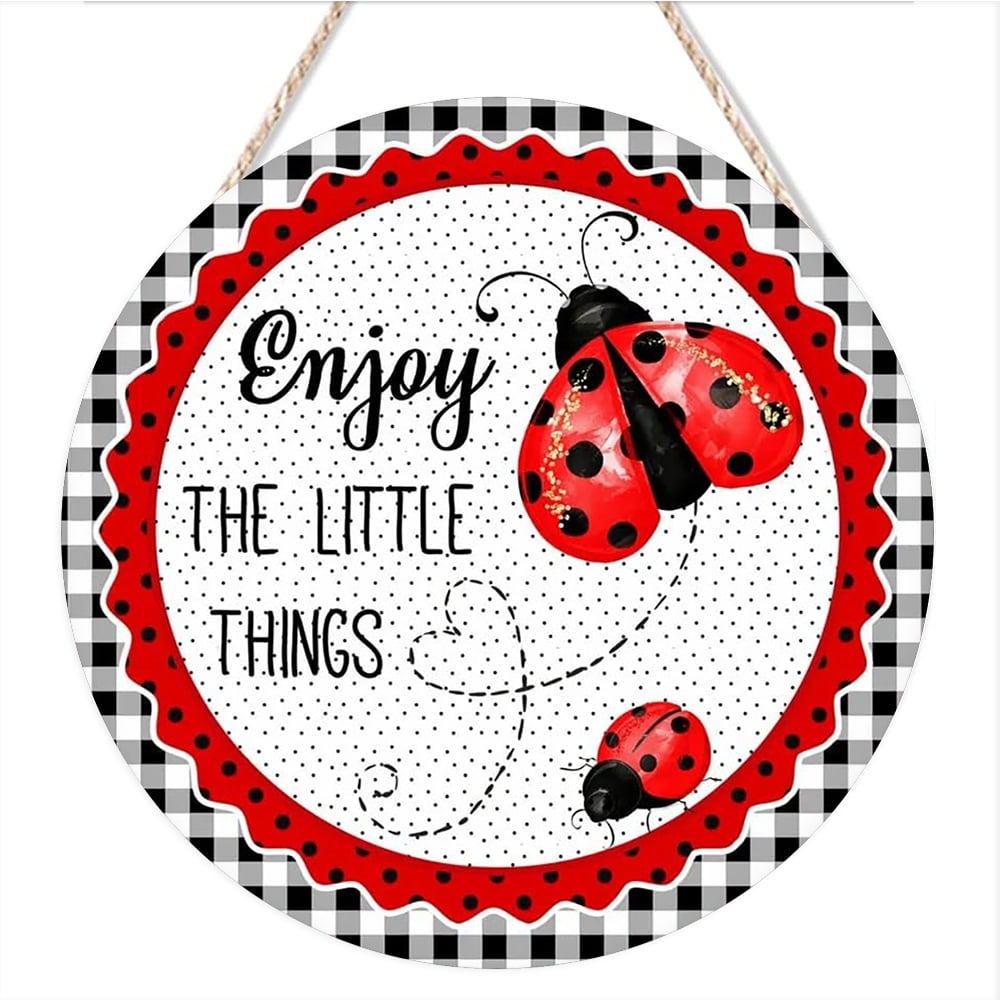 Enjoy The Little Things Ladybug Rustic Round Hanging Wood Sign Door ...
