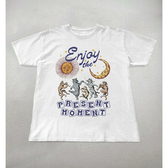Enjoy the Present Moment T-shirt, Unisex Cotton Shirts, Retro Graphic ...