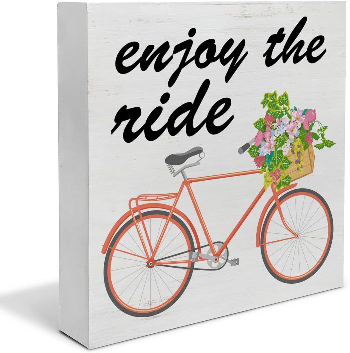 Enjoy the Ride Wood Box Sign Art Decor Desk Sign Floral Bicycle Wooden ...