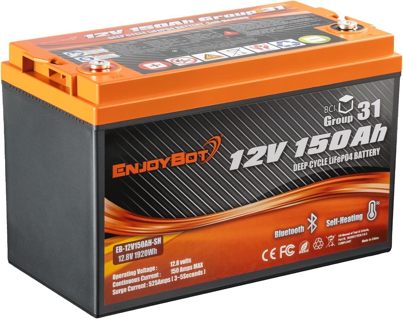 Enjoybot 12V 150Ah LiFePO4 Lithium Battery Self-Heating, Group 31 ...