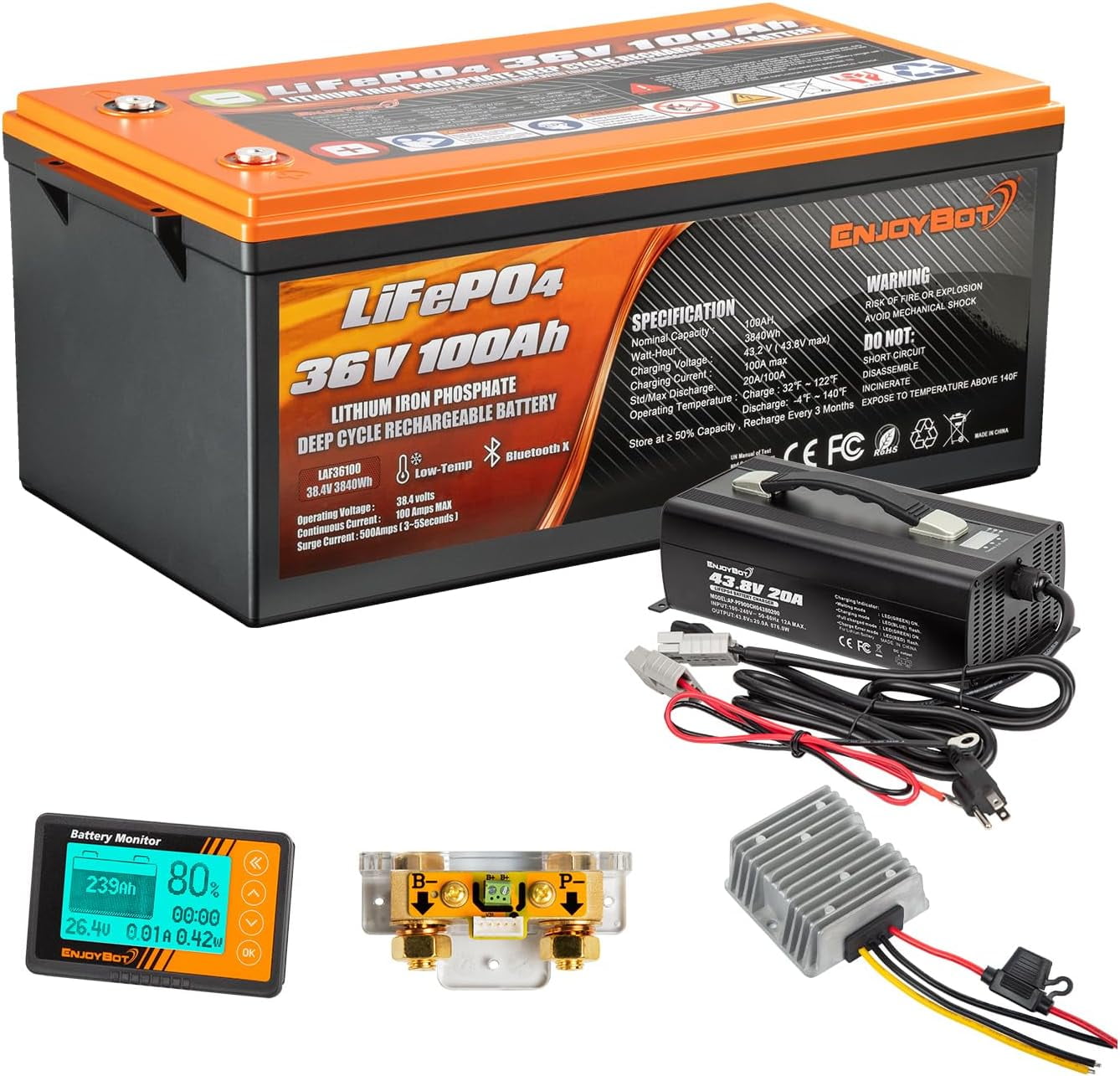Enjoybot 36V 100Ah LiFePO4 Lithium Golf Cart 3840Wh Battery Conversion ...