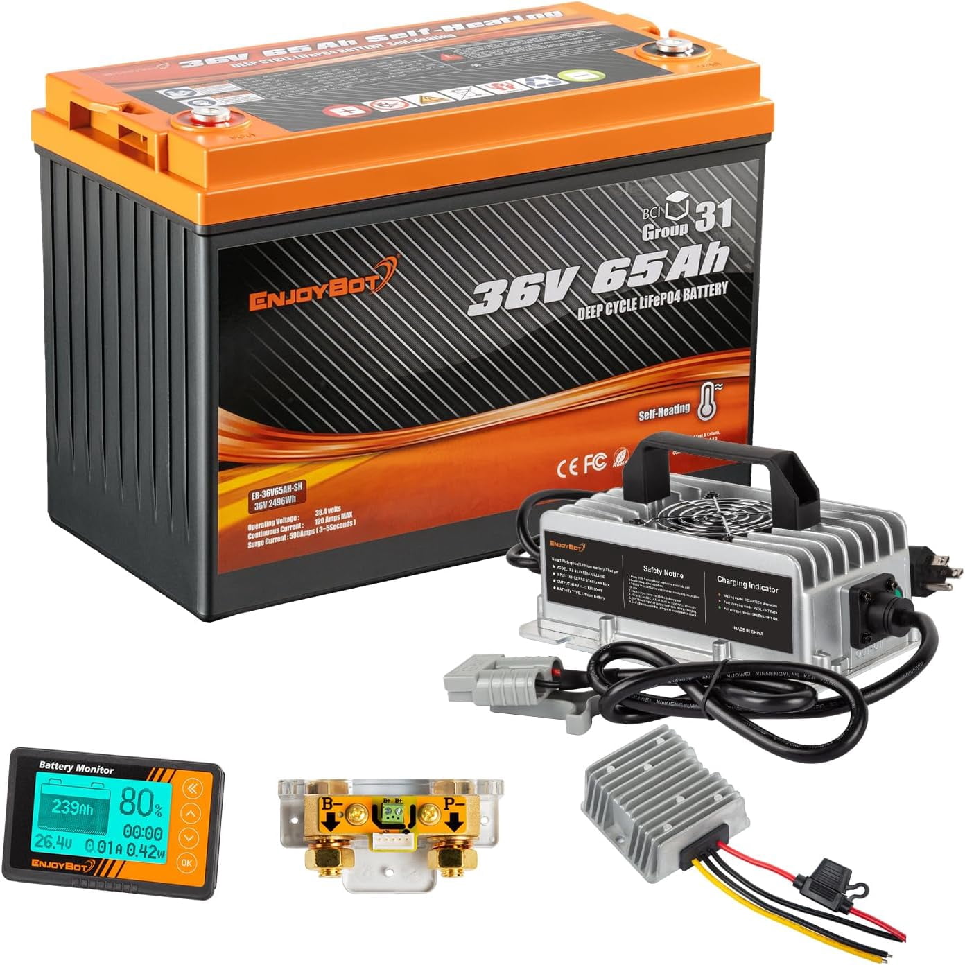 Enjoybot 36V 65Ah Bluetooth LiFePO4 Lithium Golf Cart 2496Wh Battery ...