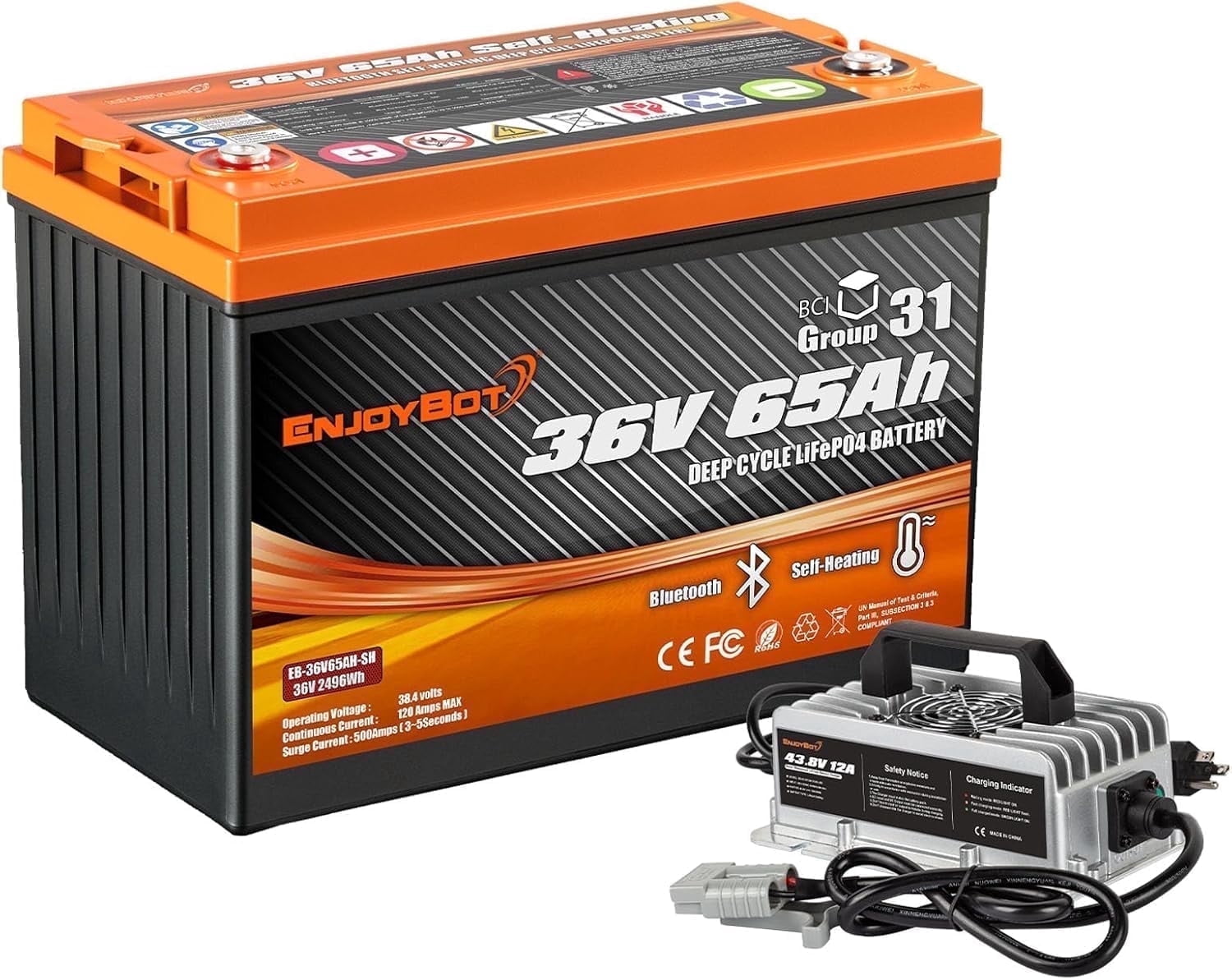 Enjoybot 36V 65Ah Lithium Battery Self-Heating with 43.8V 12A Charger ...